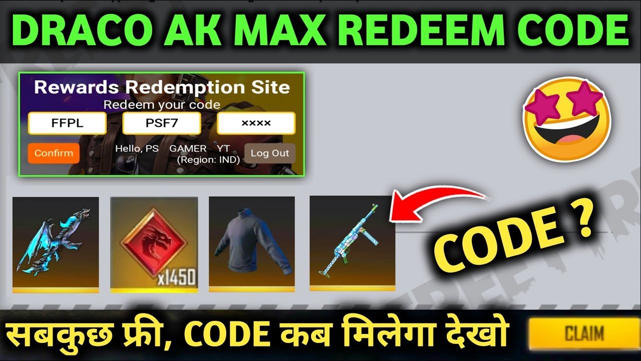 DRACO AK, BLACK T SHIRT & BUNNY MP40 REDEEM CODE || FREE FIRE NEW EVENT ...