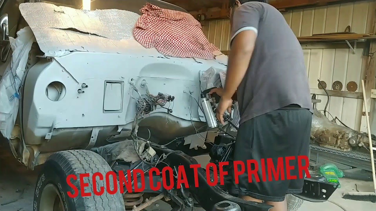 Painting the firewall on the C10. So close to puting the 5.3 in - YouTube