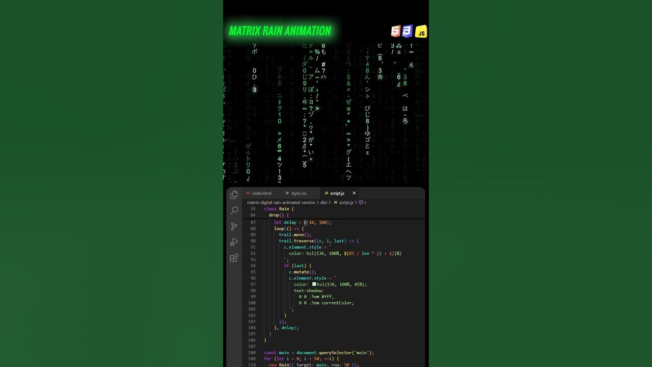 Matrix Rain Animation #programming #html #css #js #code #web #shorts #viralshorts - YouTube