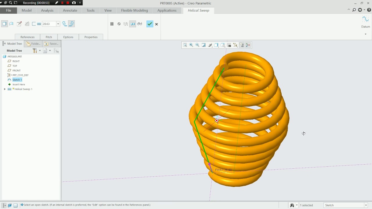 Creo: Curved and Normal Spring | Fully Explained | Helical Sweep ...