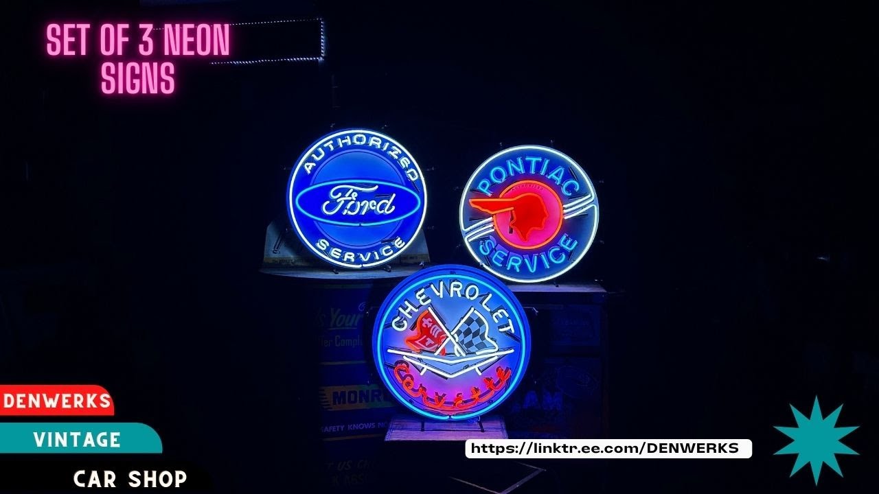 Set of 3 Neon Signs Chevy Ford Pontiac Automobilia Memorabilia Denwerks ...