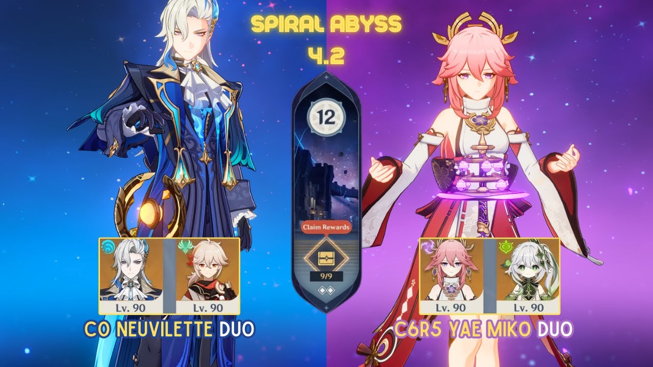 C0 Neuvilette Duo & C6R5 Yae Miko Duo Run! | Spiral Abyss 4.2 Floor 12 ...