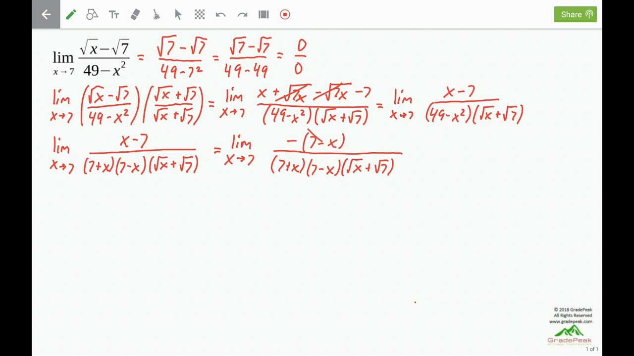 GradePeak Calculus 1 Zero Over Zero Indeterminate Form Limit 7 01 - YouTube