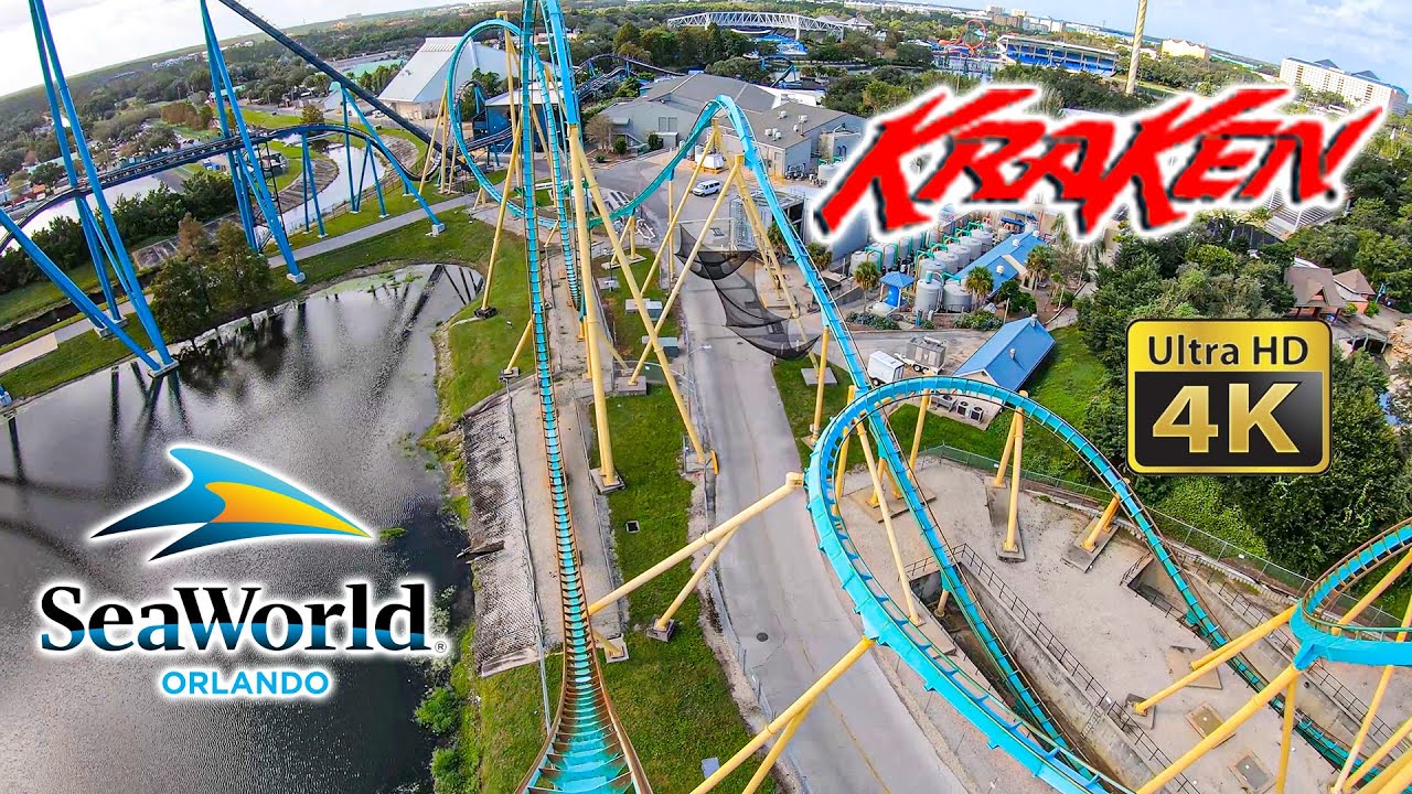 2020 Kraken Roller Coaster On Ride Front Seat Ultra HD 4K POV SeaWorld ...