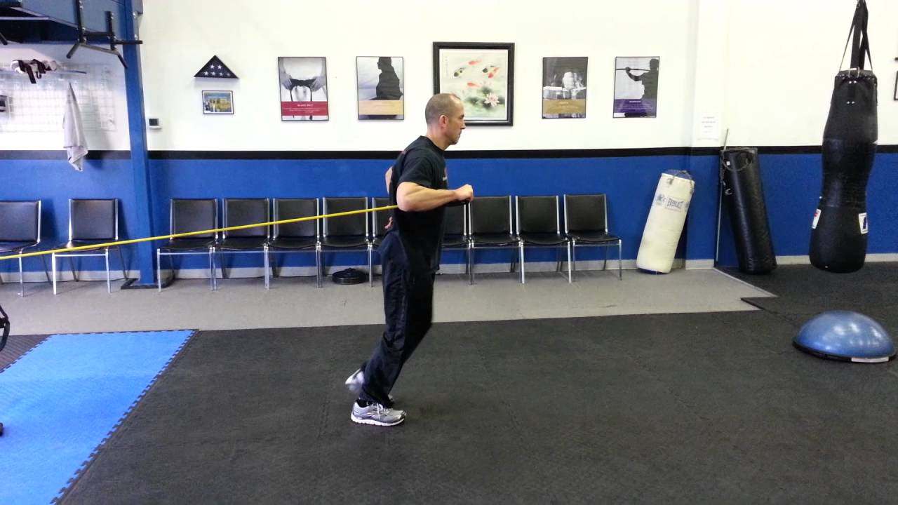 Forward Lunge with Single Arm Chest Press with Band - YouTube