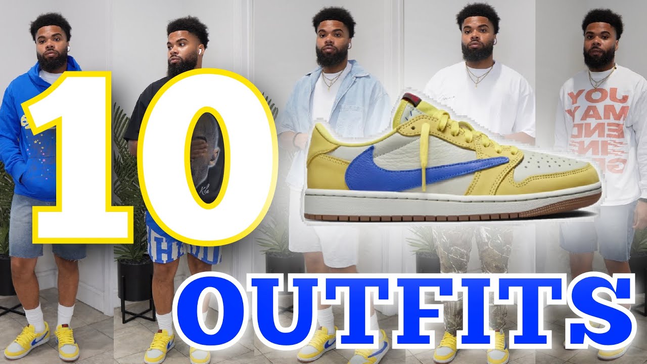 10 EASY WAYS TO STYLE TRAVIS SCOTT AIR JORDAN 1 LOW ELKINS CANARY - YouTube