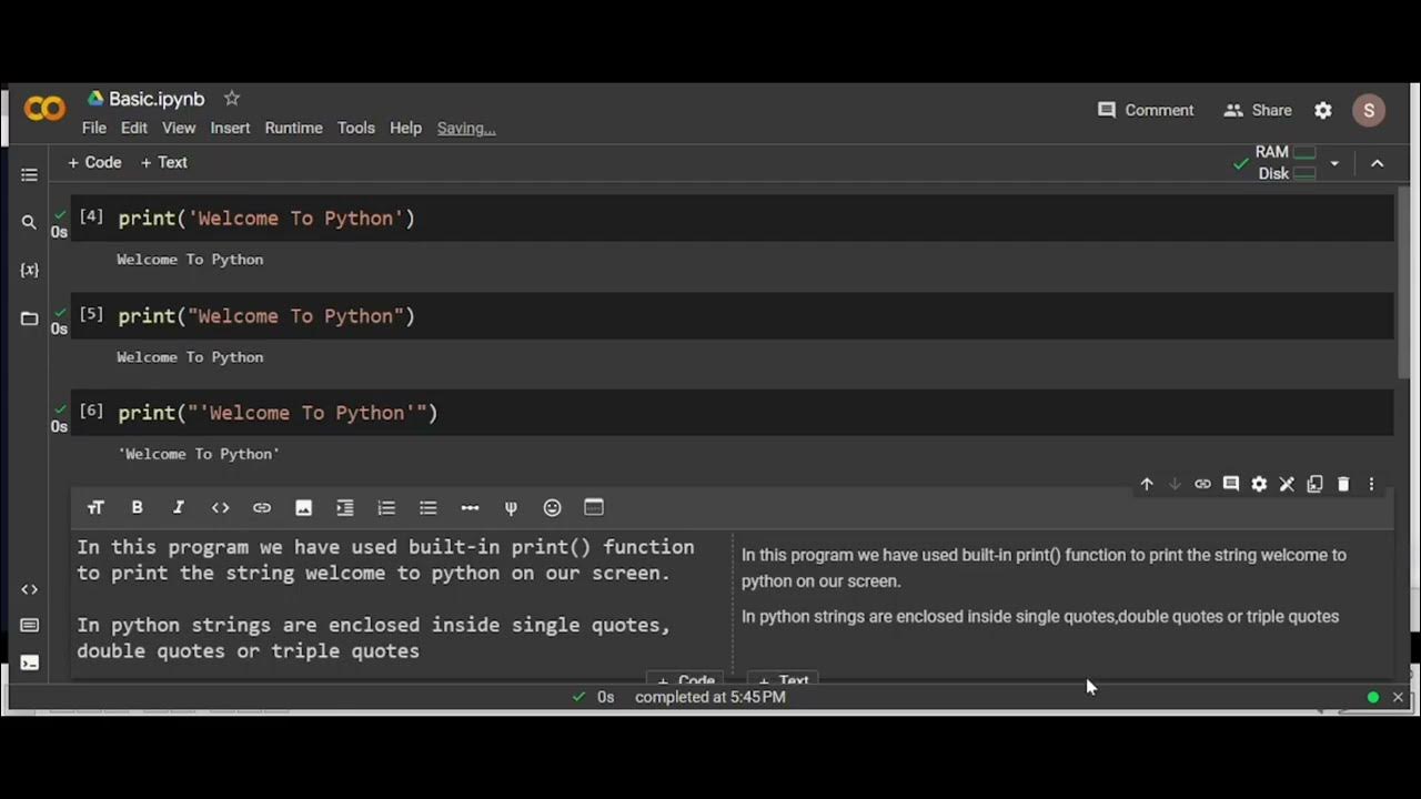 A Simple Python Program To Display " Welcome To Python " which shown in colab. - YouTube