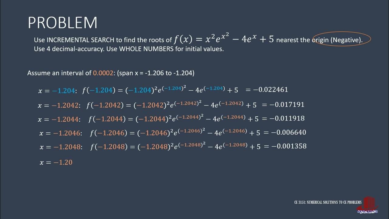 INCREMENTAL SEARCH METHOD: ROOT OF EXPONENTIAL EQUATION: EXAMPLE 5/5 ...