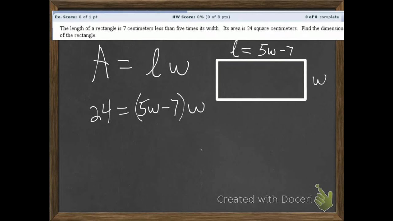 Applications of Quadratics - Area of a Rectangle - YouTube
