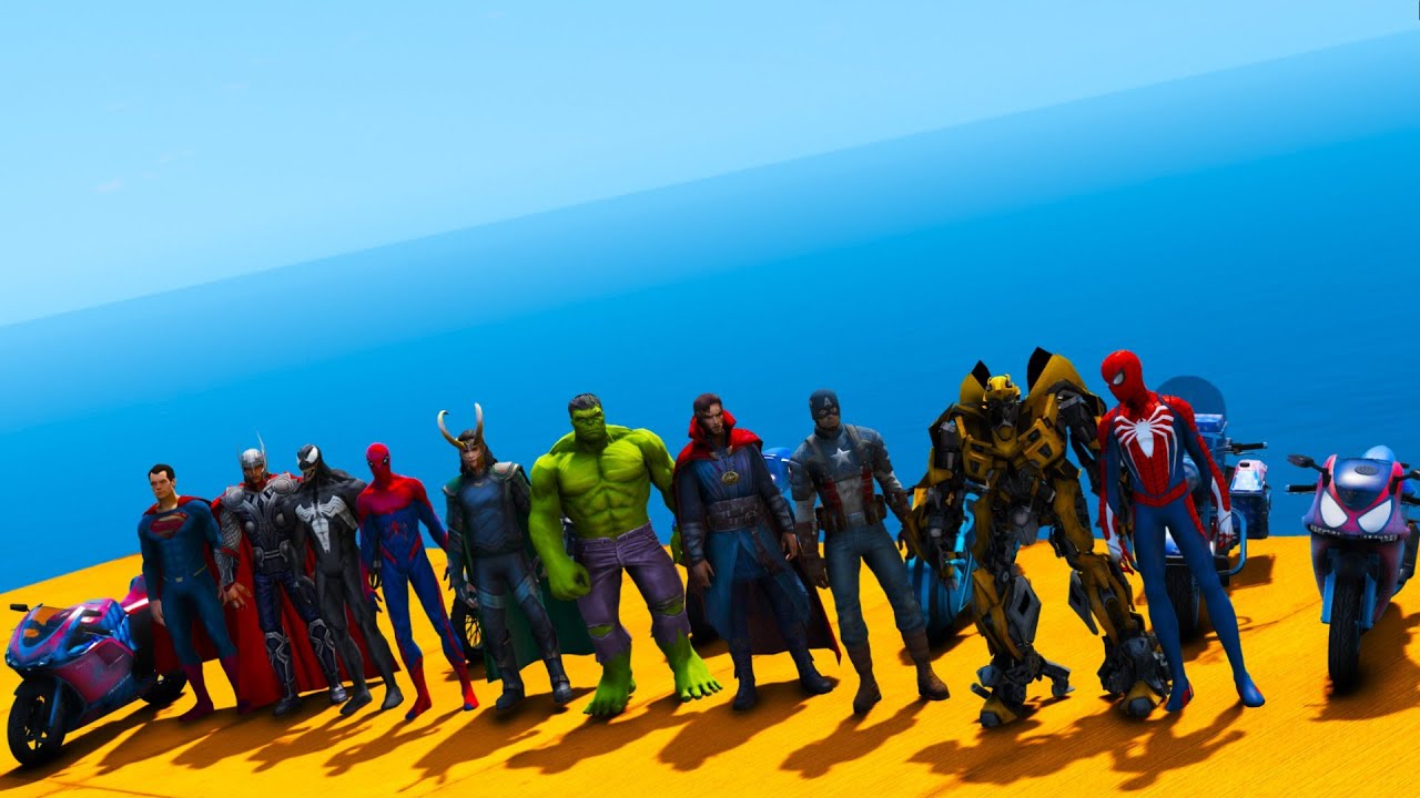 Superheroes bikers challenge GTA 5 Superhero MODS SpiderMan Hulk Loki ...