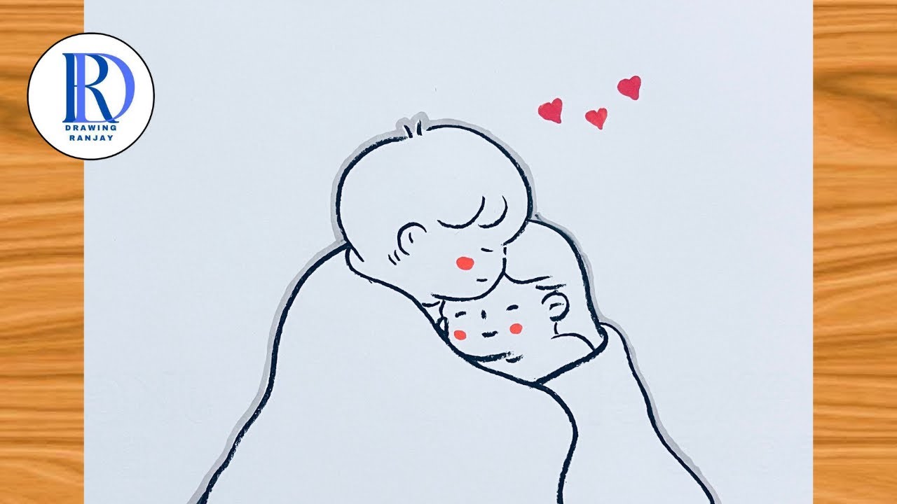 Cute couple drawing in winter | couple drawing easy - YouTube