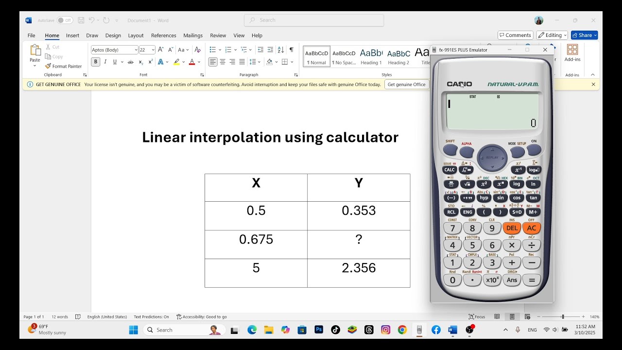 LINEAR INTERPOLATION USING CALCULATOR - YouTube