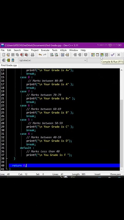 Grading program in c #coding #codingshortvideo #clanguage #shorts - YouTube