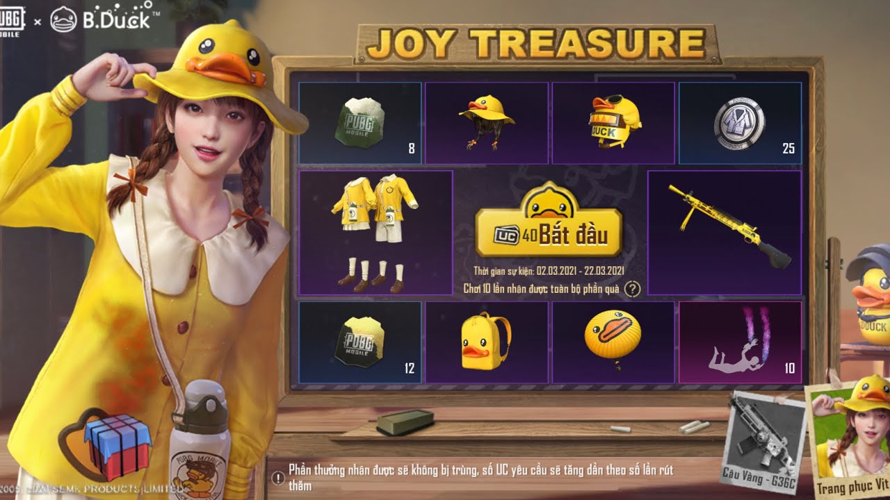 PUBG mobile | Hòm đồ vịt vàng B.DUCK JOY TREASURE B.DUCK set NEW - YouTube