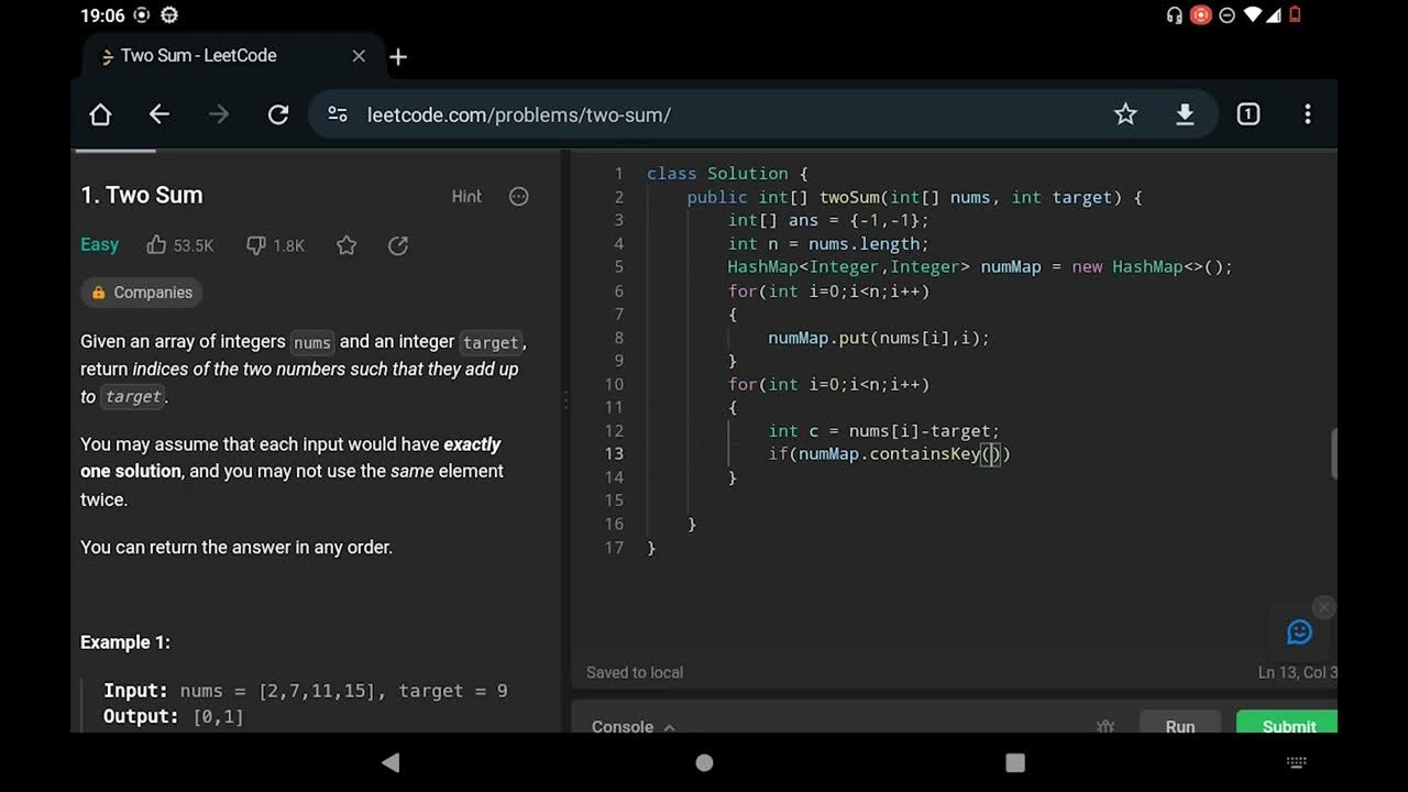 Two Sum Leetcode 1 Hashmap Java English Youtube