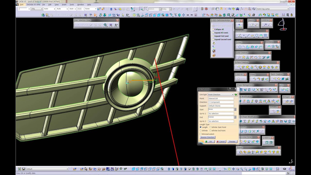 Catia History movie -Audi A7 Fog Lamp - YouTube