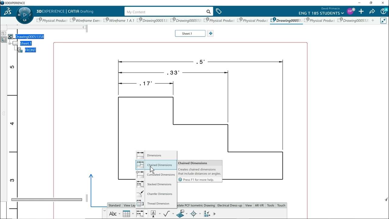 Creating Annotation Dimensions Stack Dimension CATIA 3D EXPERIENCE 13 - YouTube