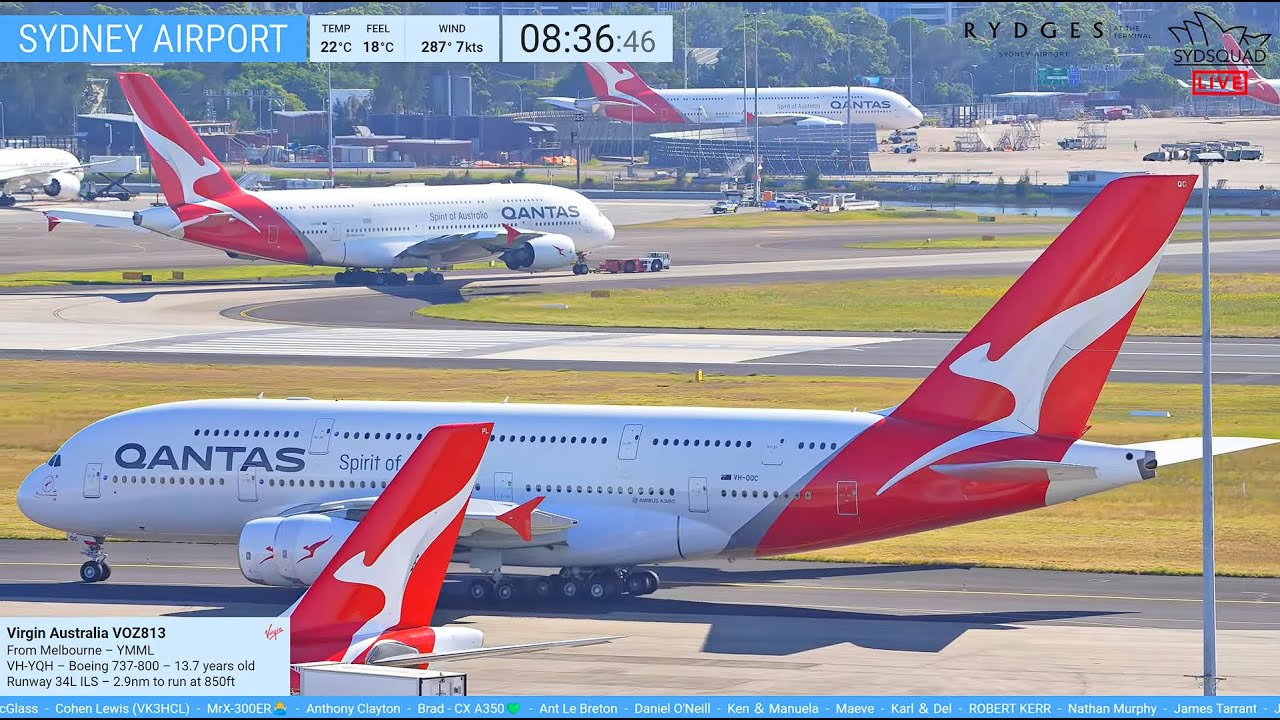 🔴 Qantas A380 VH-OQC returns to Australia. SydSquad LIVE Plane Spotting ...