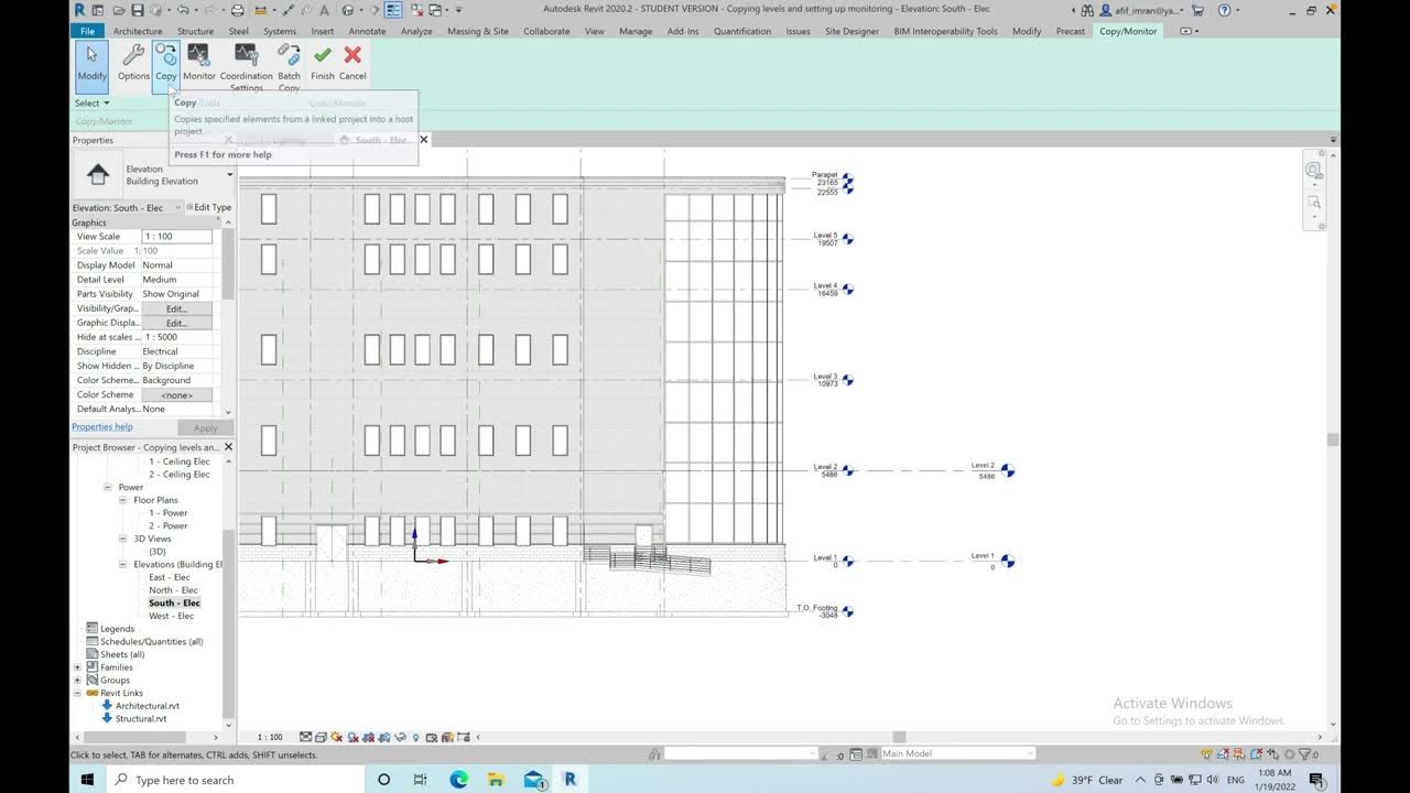 9 Copying Levels And Setting Up Monitoring Revit Mep Youtube