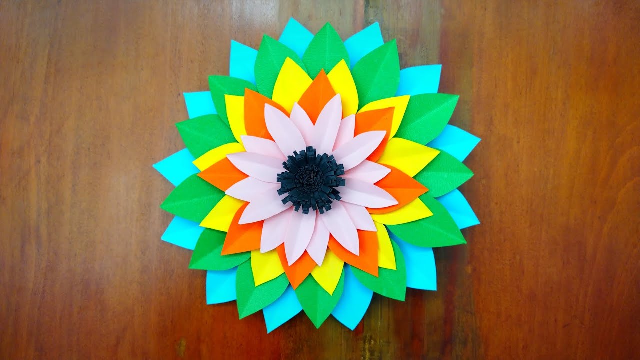 Colourful papercraft wall hanging | rainbow paper flower| Easy to make ...