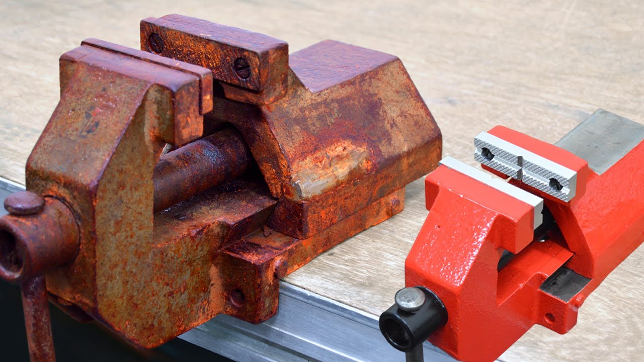 Vise restoration of an old rusty vise, make alu vise jaws on cnc router ...