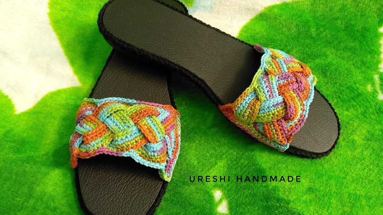 Tutorial sandal rajut kepang - YouTube