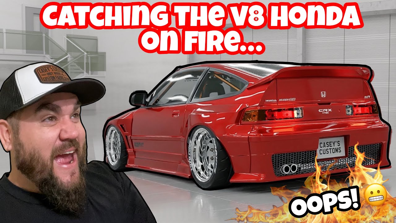 I CAUGHT THE V8 HONDA ON FIRE! FINISHING THE CRX & BUILDING CUSTOM INTERIOR! HOT RAT ROD - YouTube