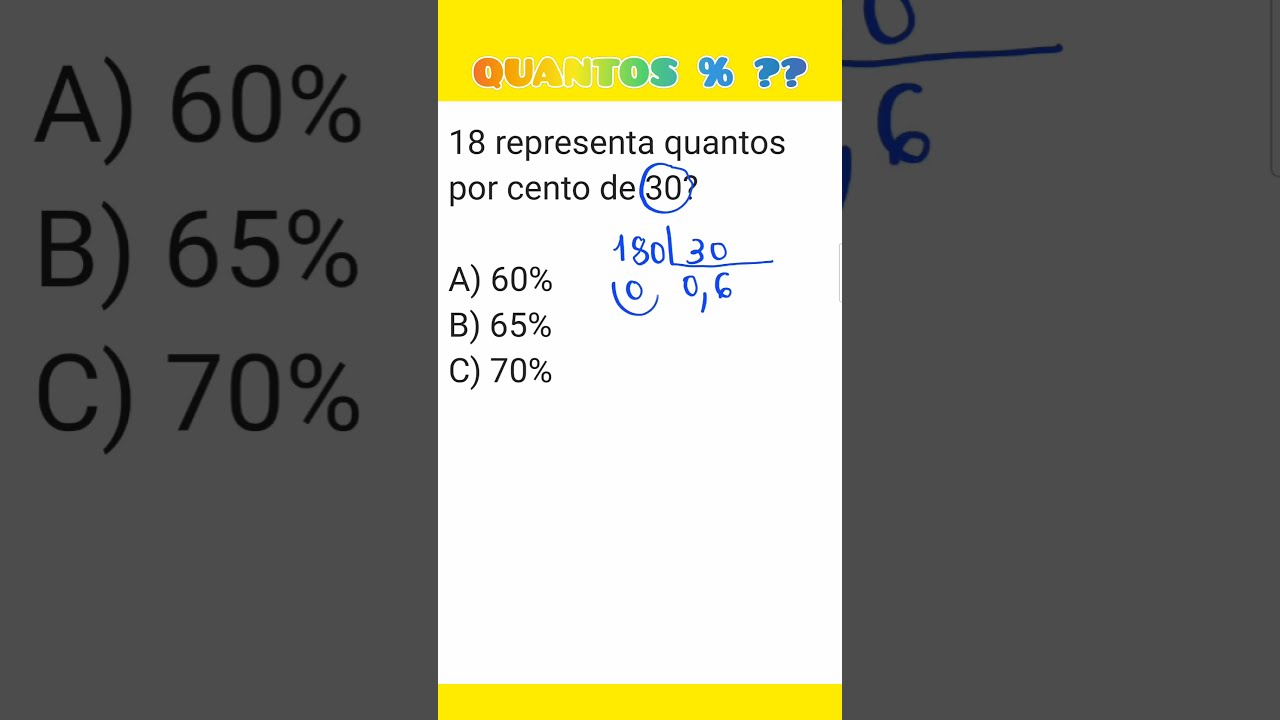 PORCENTAGEM 18 Representa Quantos Por Cento De 30 YouTube PORCENTAGEM 18 Representa Quantos Por Cento De 30 YouTube