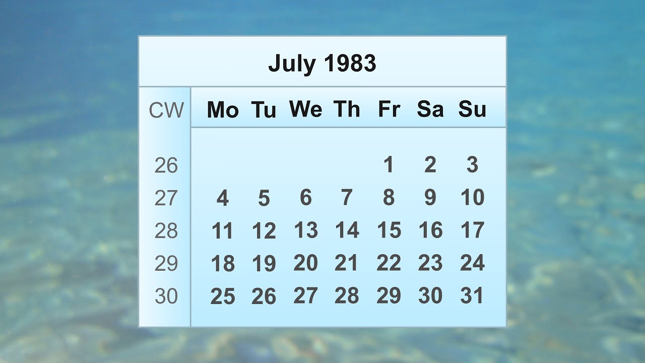 July 1983 Calendar - YouTube
