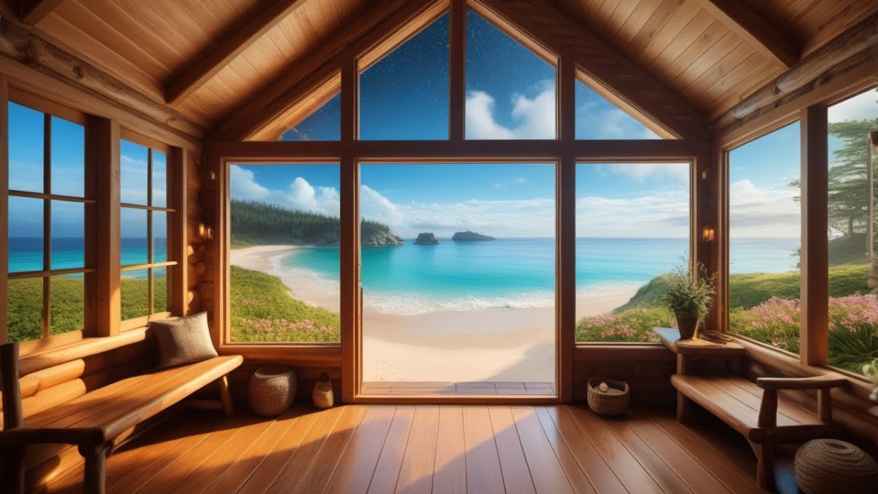 3 HOURS Of Cabin By The Beach | Gentle Wave Sounds For Sleep, Studying ...