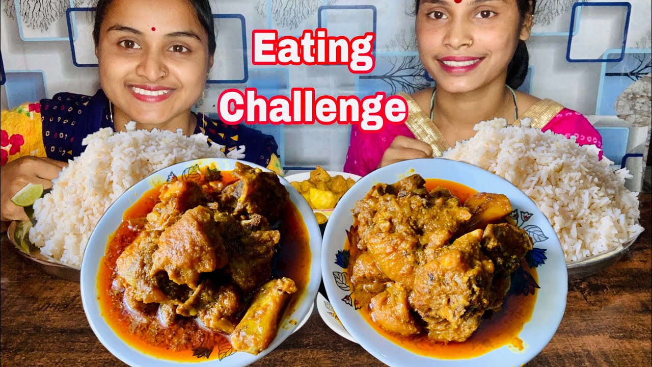 Mukbang Eating challenge🌶️🔥Desi chicken curry masala soya curry white ...