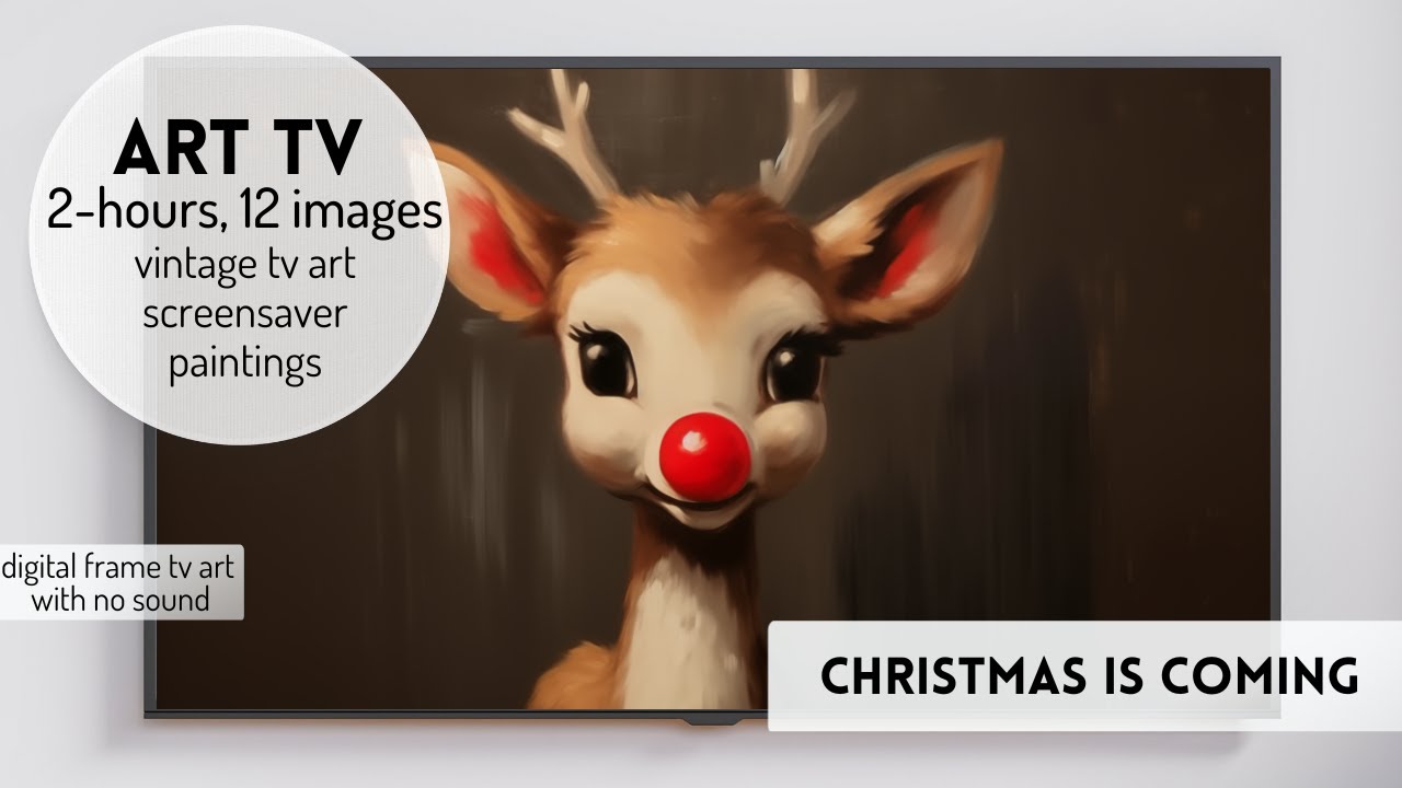 Vintage Christmas TV Art Screen Holiday Reindeer Slideshow Christmas ...