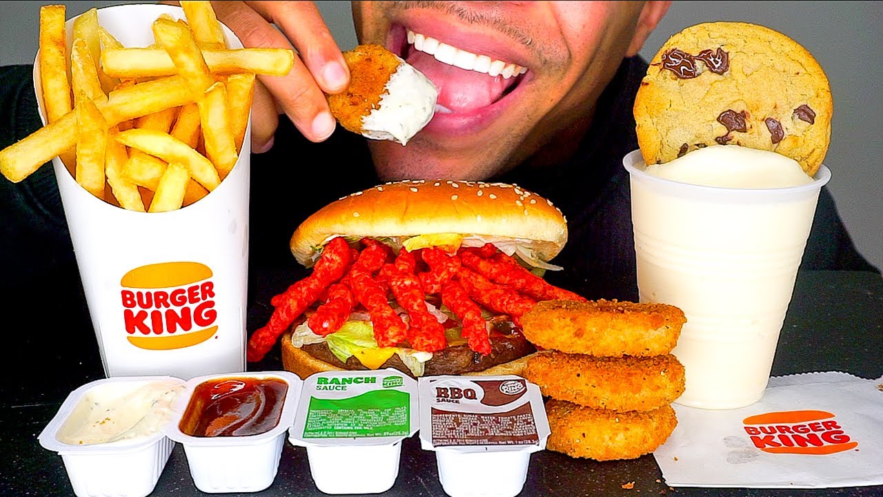 ASMR BURGER KING IMPOSSIBLE WHOPPER CHEETOS NUGGETS ICE CREAM COOKIE ...