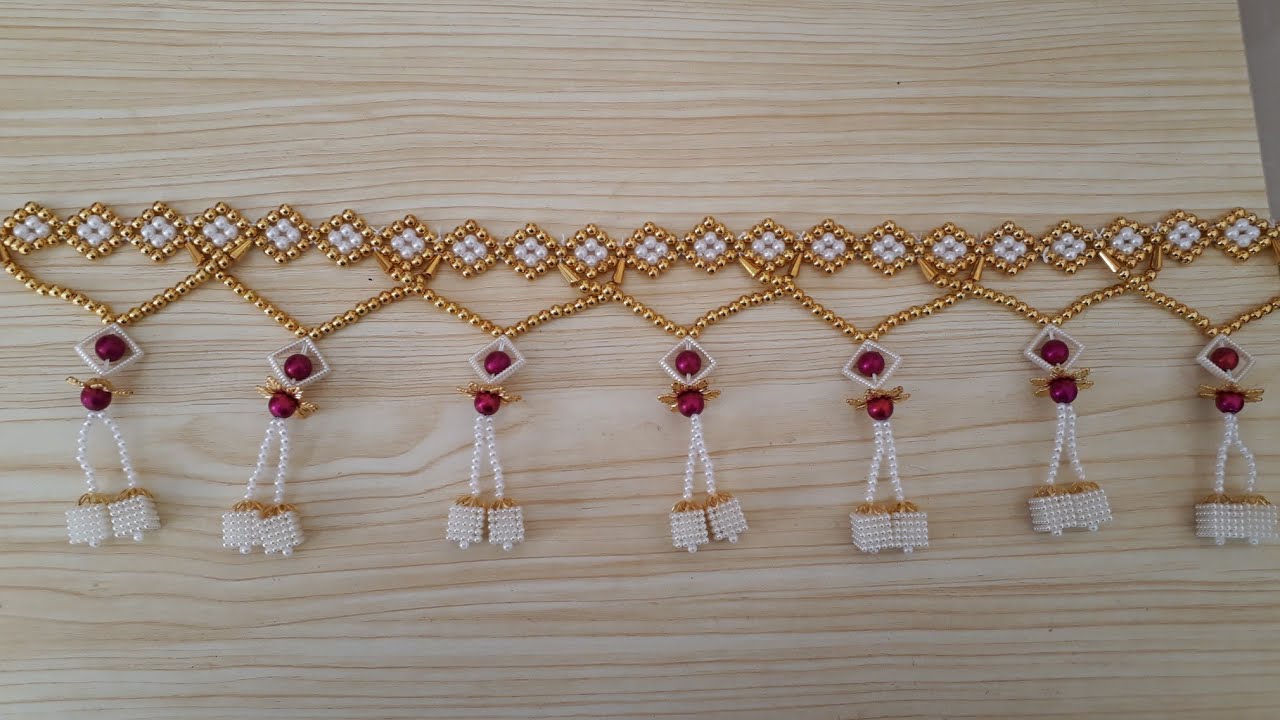 How to make bandhanwal at home| DIY pearl toran| how to make easy moti ...