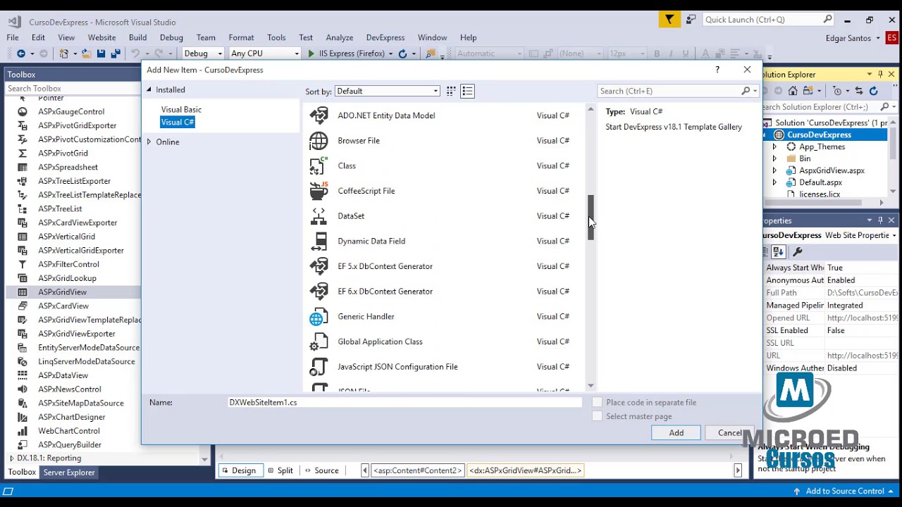 Componentes DevExpress para Asp.NET - aula6 Controle AspxGridView ...