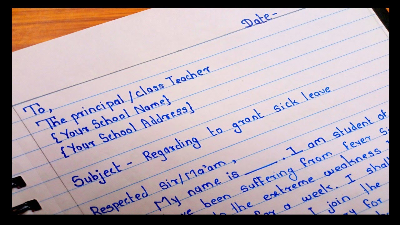 Sick Leave Application For School In English | School Leave Application ...