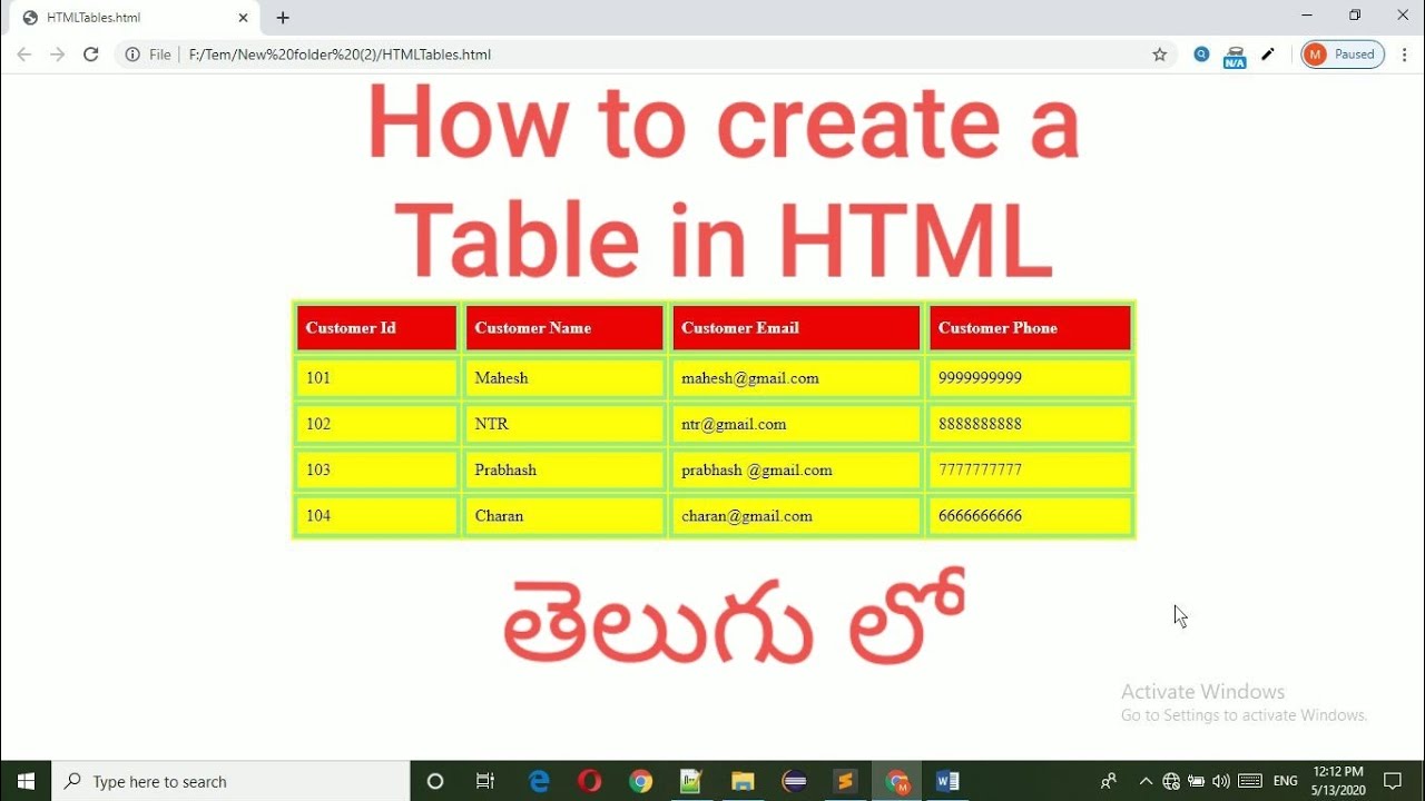 How To Create Table In Html Create Html Table In Telugu Youtube