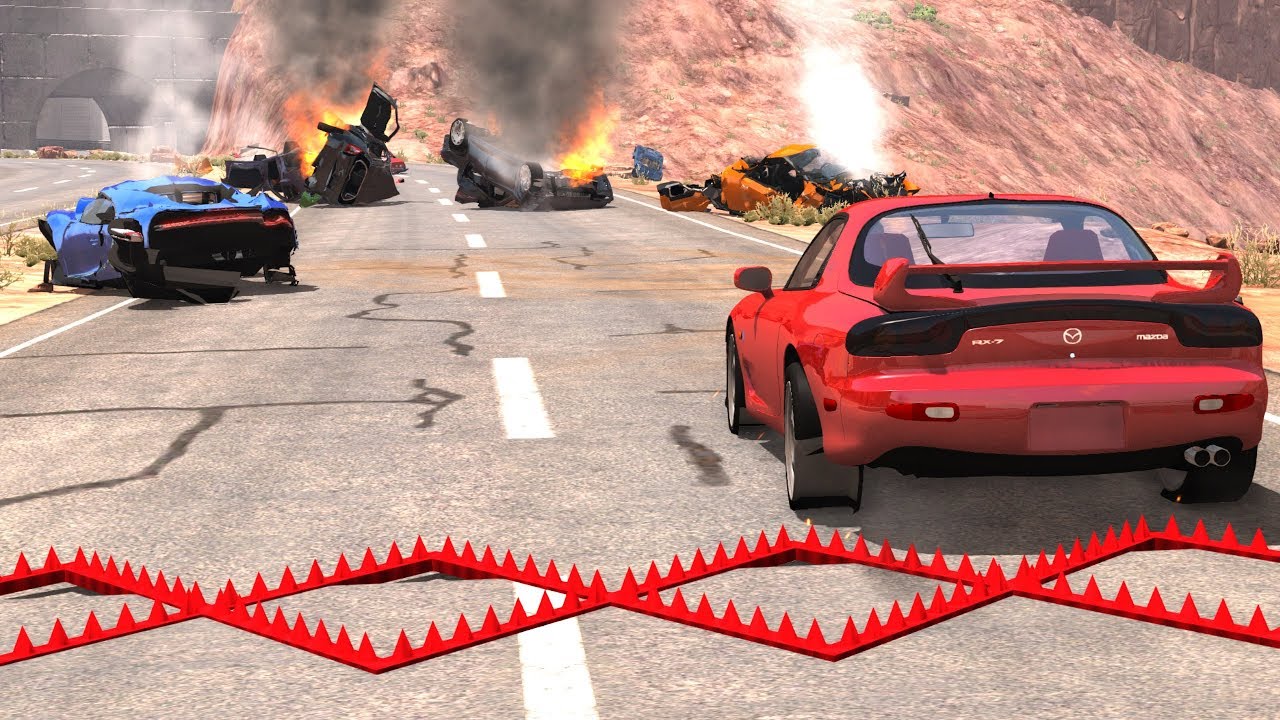 Spike Strip Multi-Vehicle Pileup Crashes #6 - BeamNG Drive Police Spike ...