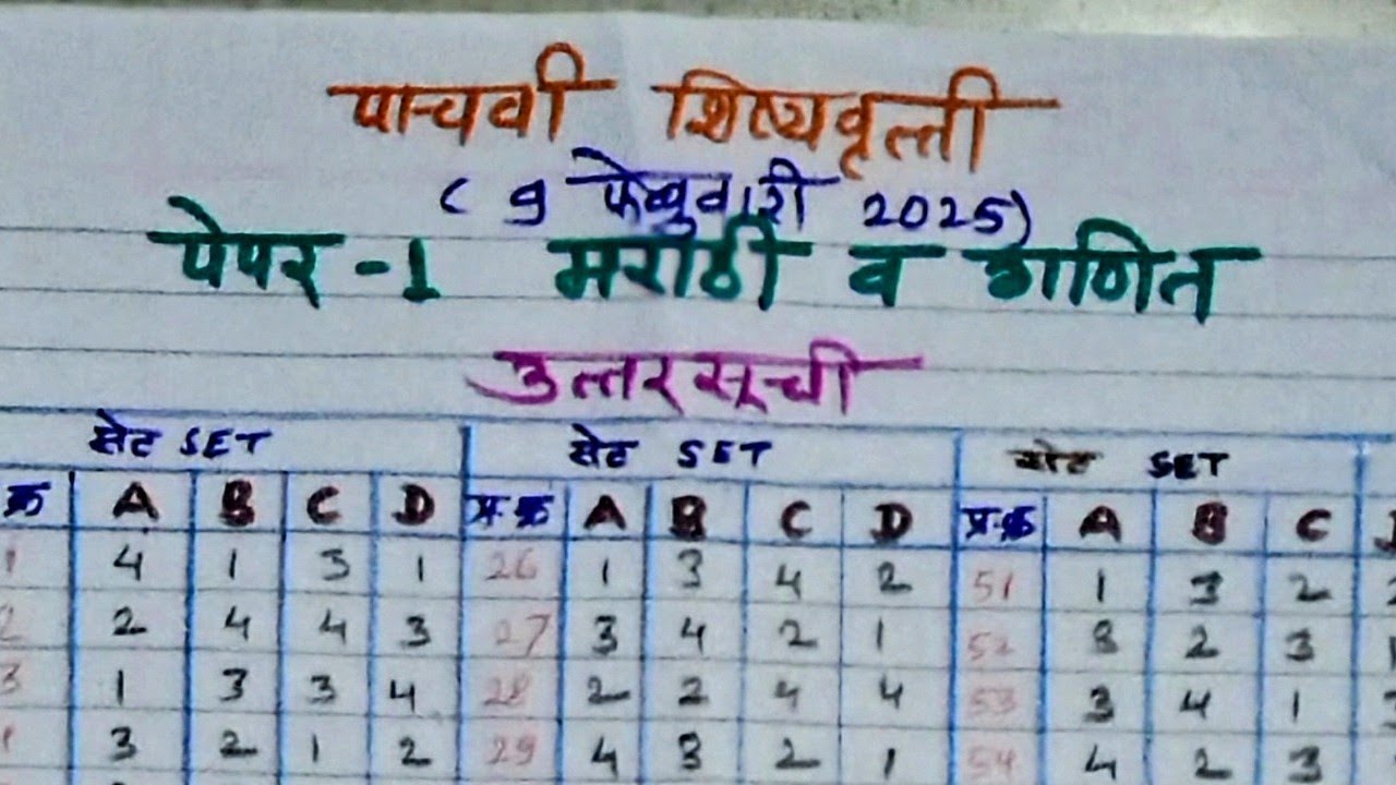 उत्तरसूची 5th standard scholarship exam answer key paper 1st इयत्ता 5 ...