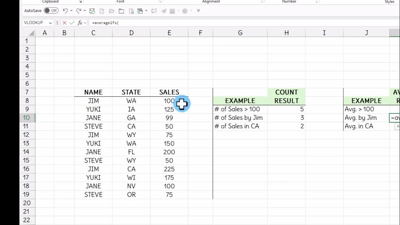 Excel - sumif, countif, averageif, sumifs, countifs, averageifs - YouTube