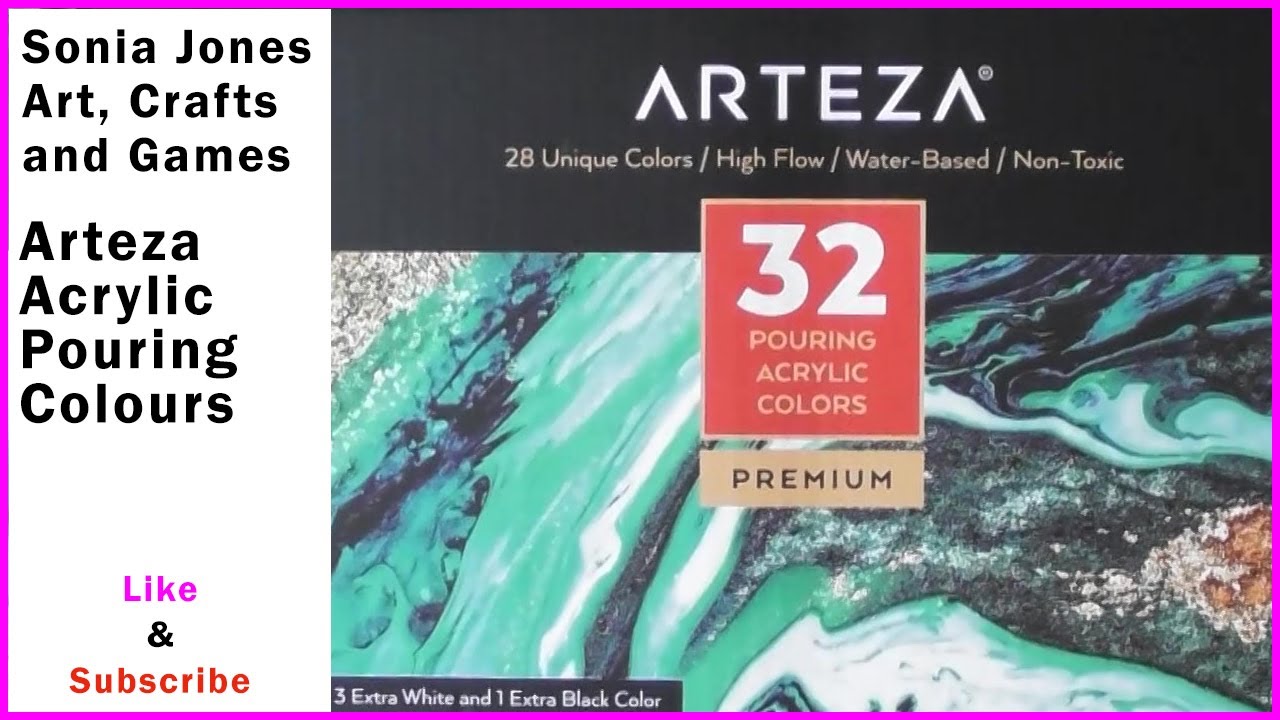 Arteza 32 Acrylic Pouring Colours Unboxing - YouTube