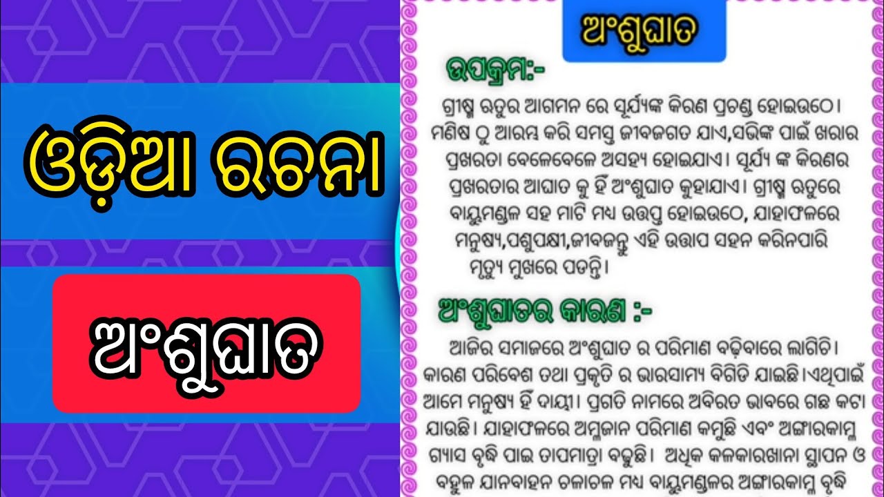 ଅଂଶୁଘାତ ରଚନା /ansughata odia rachana/sunstroke odia essay / odia ...