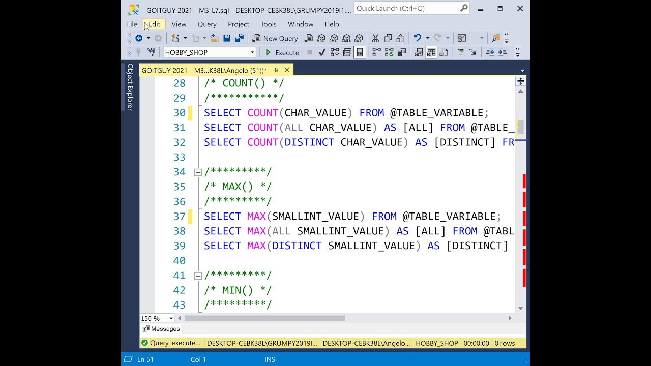 BEGINNING TSQL MODULE 3 DML , SAMPLE VIDEO - YouTube