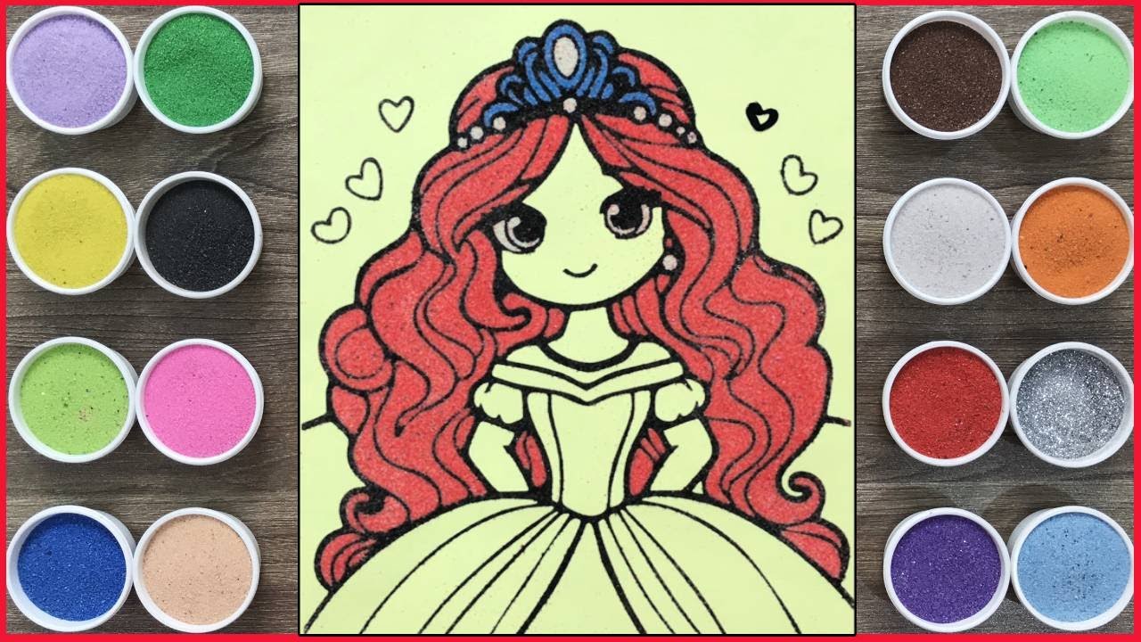 Sand painting princess with curly hair - Princess drawing easy and ...