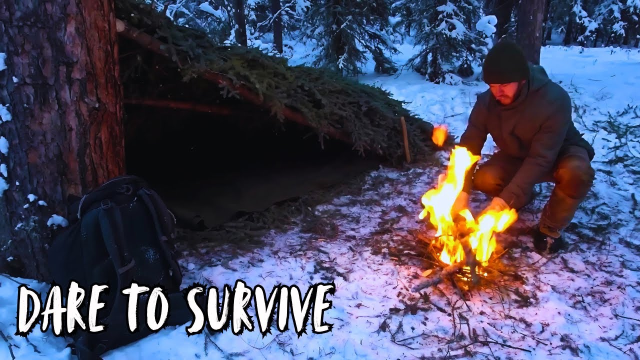 I Survived WINTER Camping Overnight With This SURVIVAL Shelter | ASMR #survival #camping #winter ...