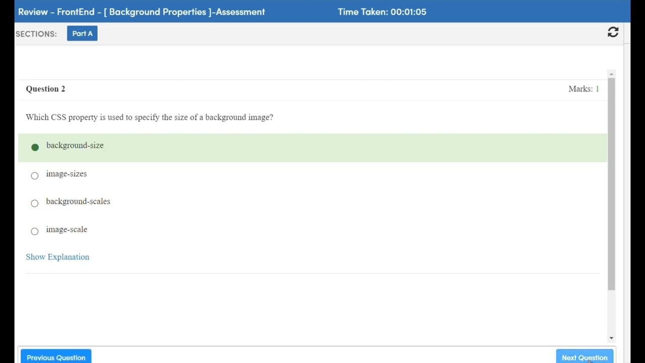 Quiz 81 Section 6 Background Properties Kodnest Dream Factory 2024 Java Full Stack