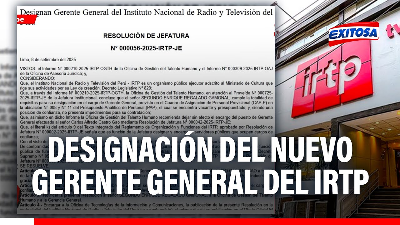 🔴🔵 IRTP designa a nuevo gerente general mediante Resolución Jefatural ...
