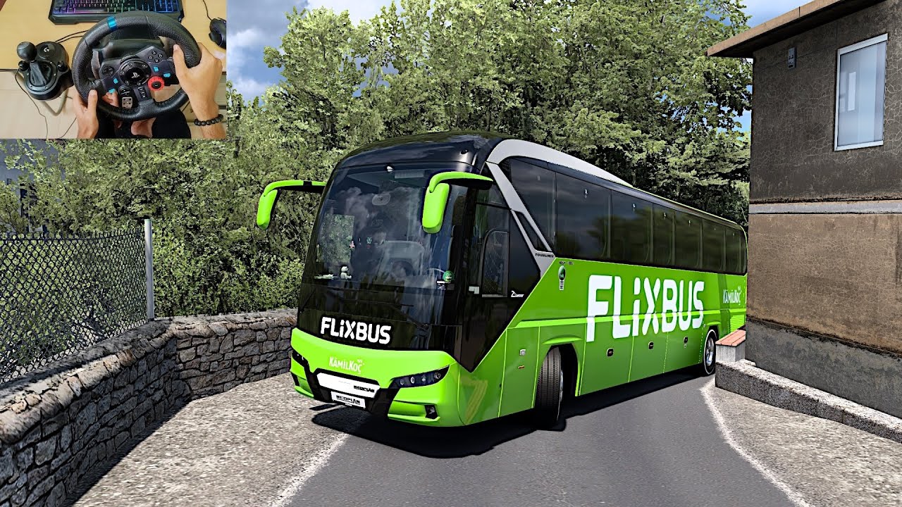 Real Sim Bus drive through coastal narrow roads in Corsica Island | #ets2 | Logitech G29 Setup ...