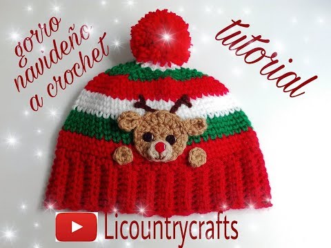Gorro navideño tejido a crochet en punto jersey /christmas hat crochet stitch jersey