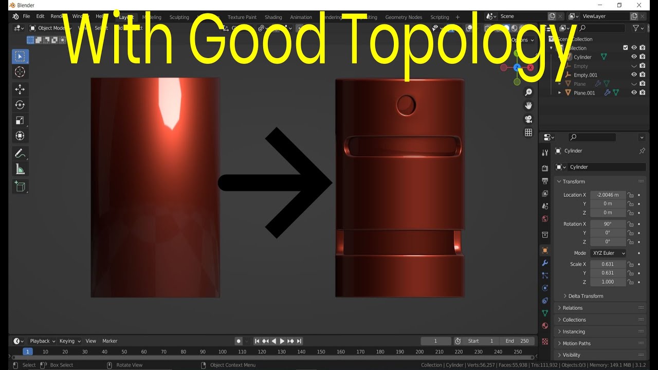 Groove Hole on curve surface with good topology in Blender - YouTube